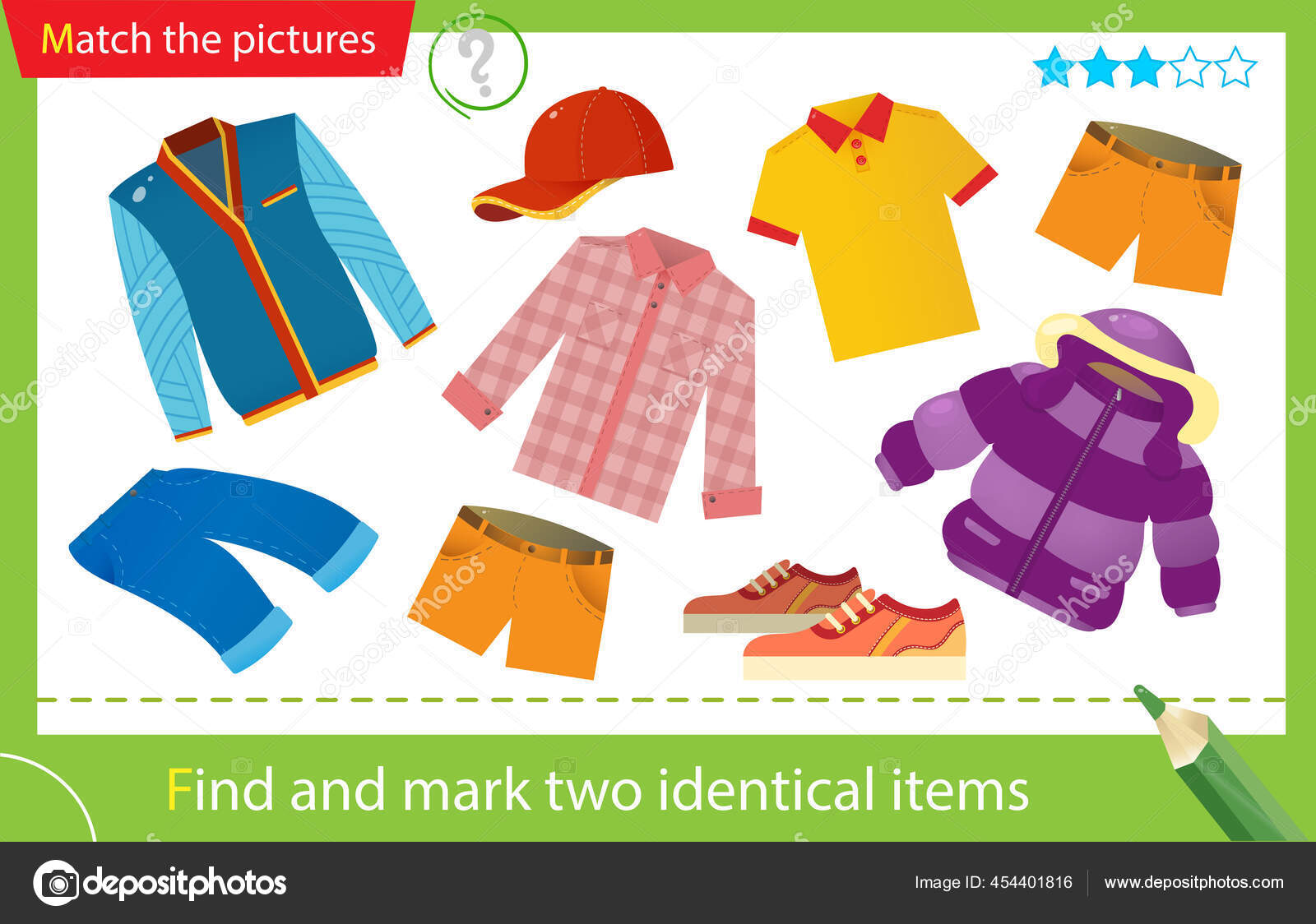 Find Mark Two Identical Items Puzzle Kids Matching Game Education Stock ...