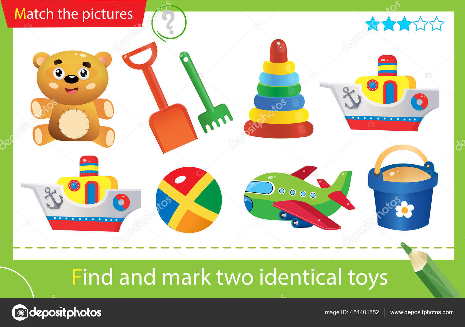 Find Mark Two Identical Items Puzzle Kids Matching Game Education Stock ...