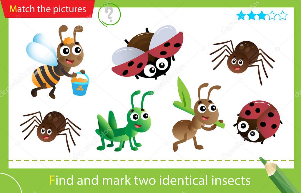 Encontrar y marcar dos elementos idénticos. Puzzle para niños. Juego a ...