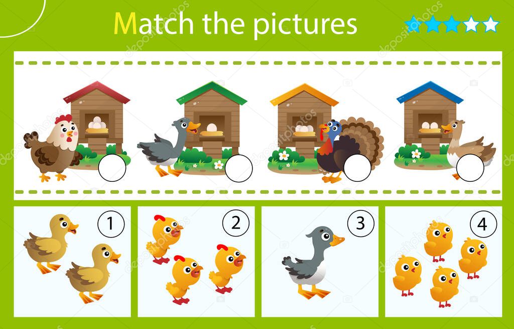 Juego a juego, juego de educaci n para ni os. Puzzle para ni os. De qu casa son los polluelos ...