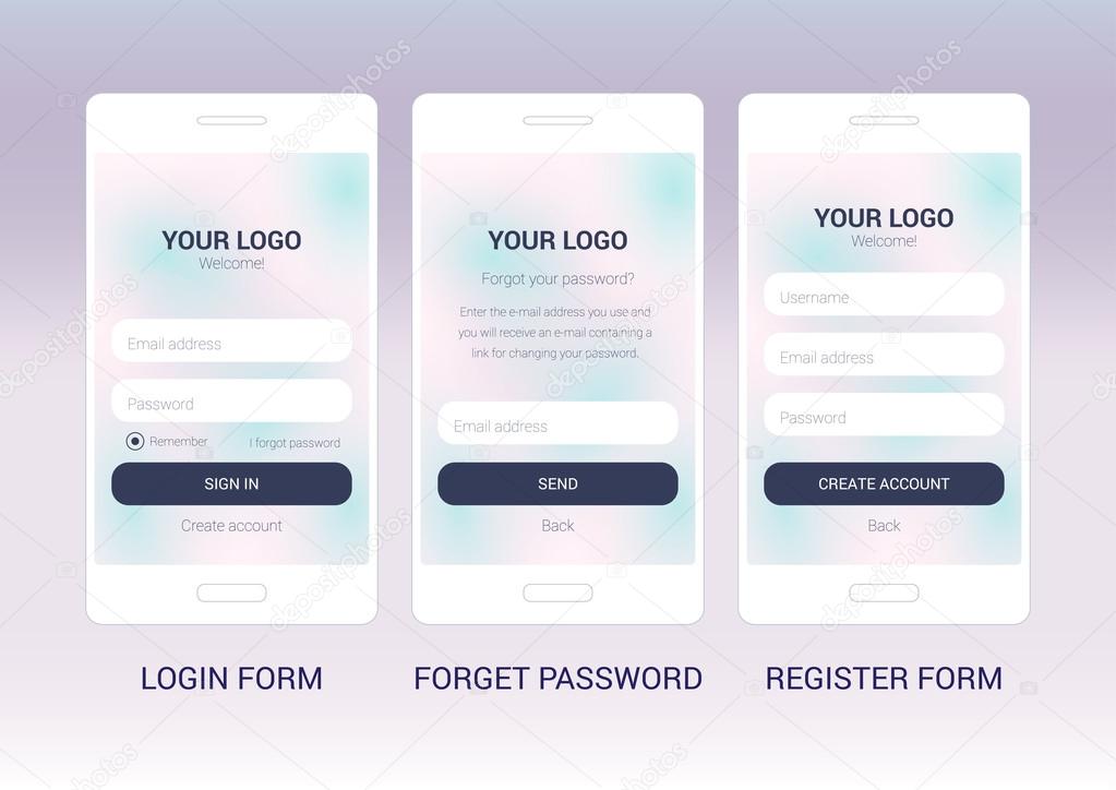 UI elements for mobail site. Login, Forgot password and Registration ...