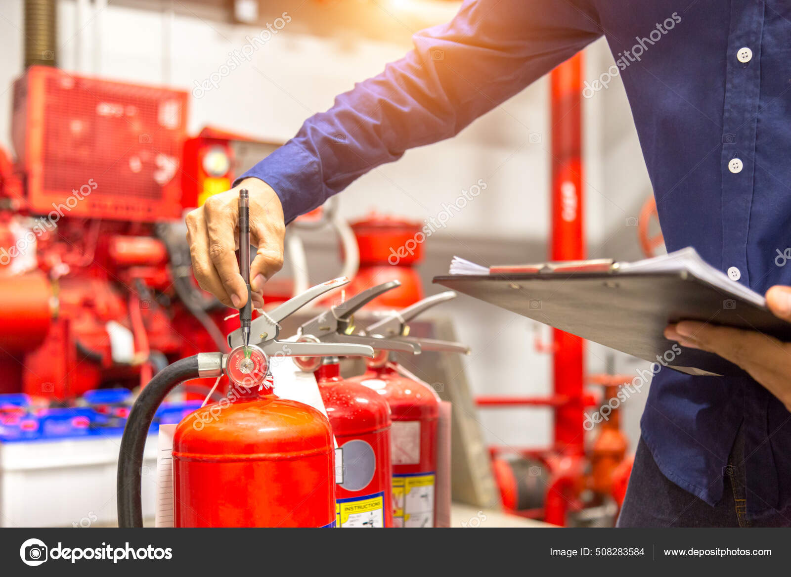 Engineer Checking Industrial Fire Control System Fire Alarm Controller ...