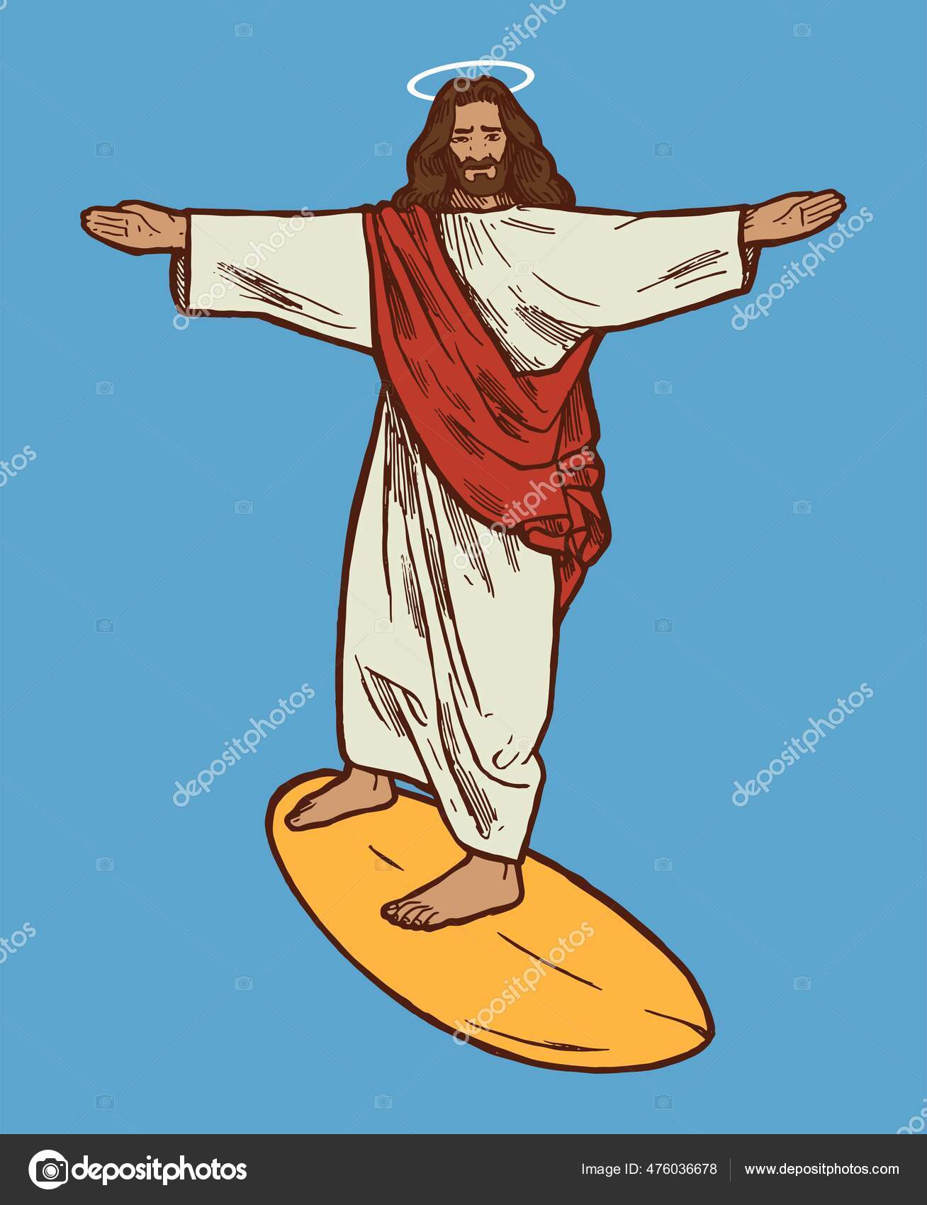 Jesus Christ Character Surfing Isolated Vector Illustration Stock ...