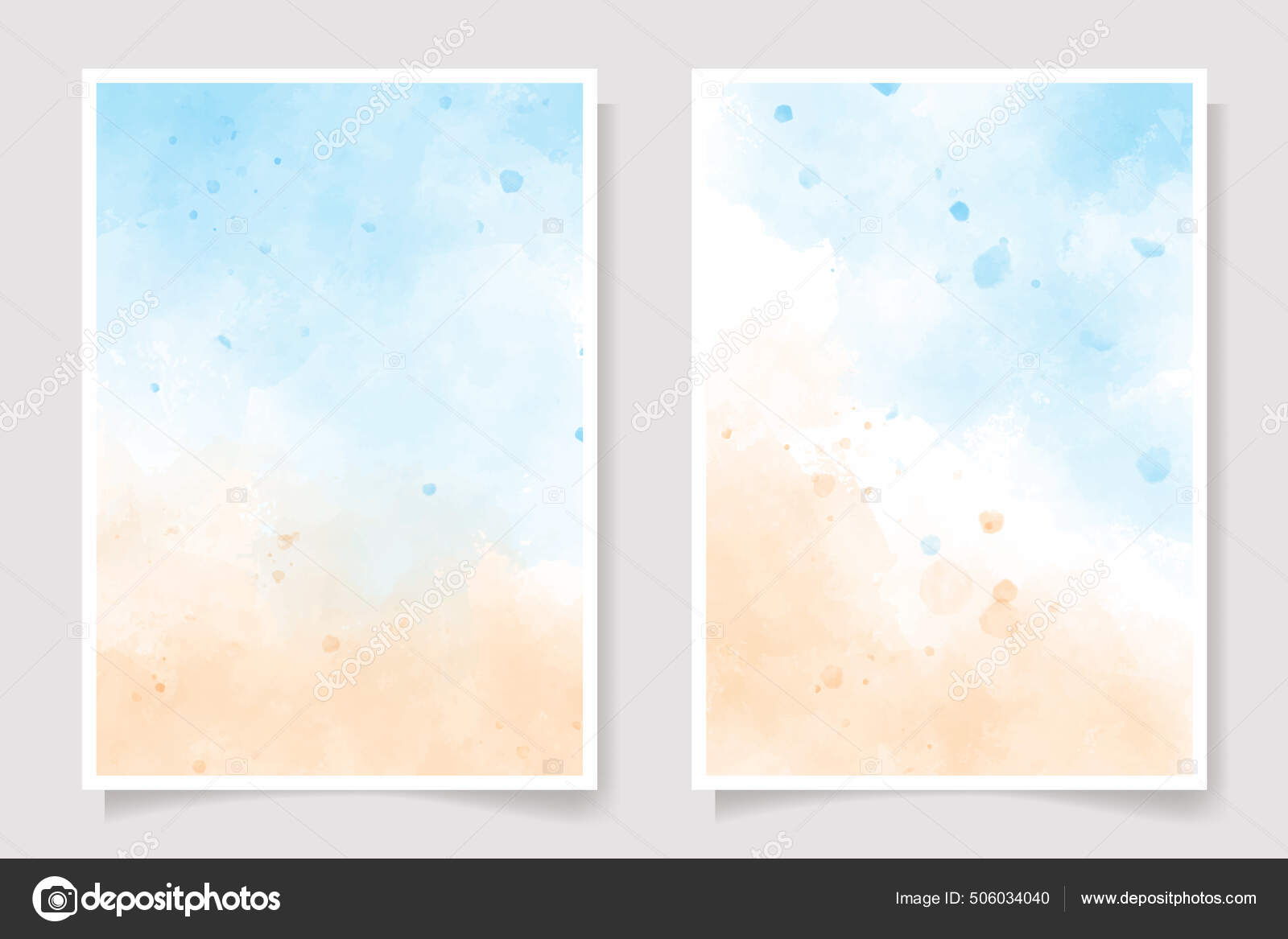 Sea Blue Sky Sand Beach Watercolor Background Wedding Invitation Card ...