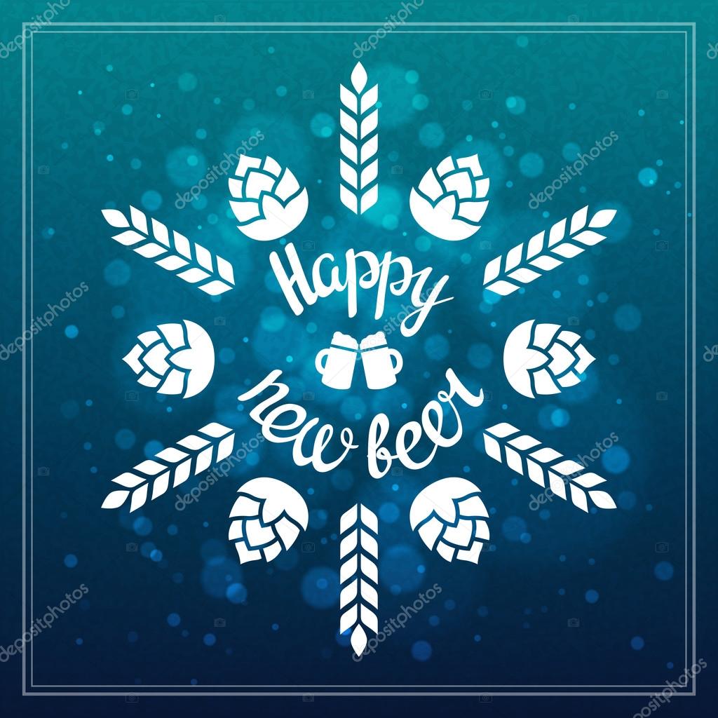 Happy new beer poster with retro lettering and snowflake composed of ...