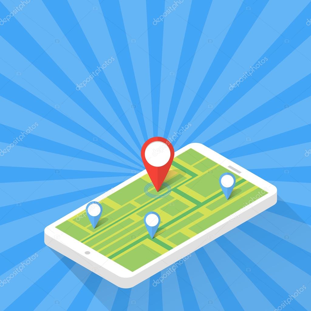 Game Application Concept. Gps Map Navigation with Phone Screen. Vector ...