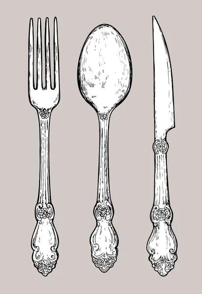 Vintage cutlery hand drawn set — Stock Vector © cienpies #30173355