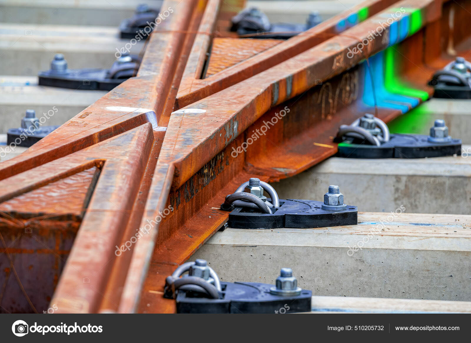 Setting Course Construction Work Laying Tram Tracks Rusty Track Mounted ...