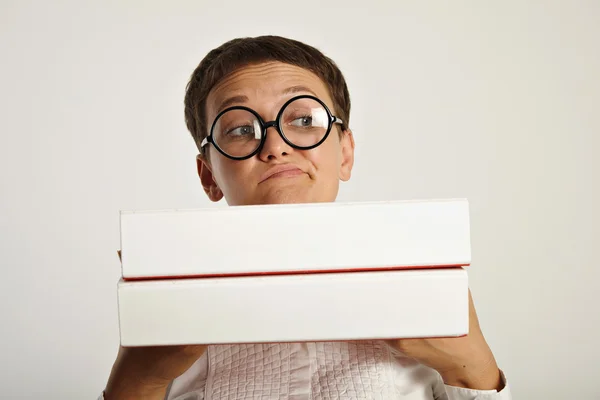 Secretary holds big document folders - Stock Image - Everypixel