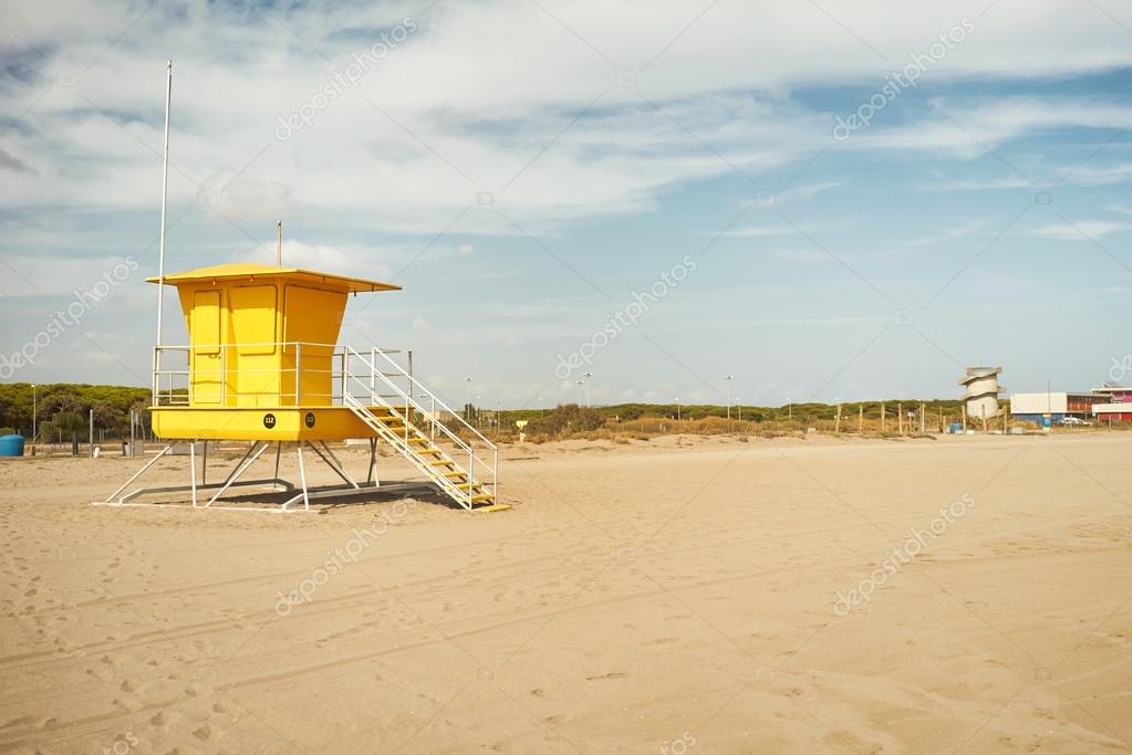 Ifeguard post and other distant beach structures Stock Photo by ...