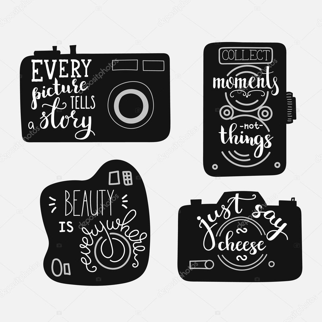 Lettering on vintage old camera shape set — Stock Vector © LenaRo #89368646