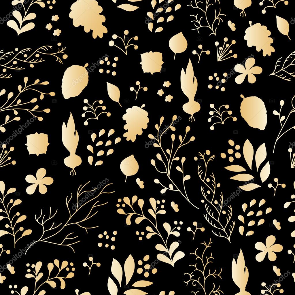 Hand drawn gold flowers plants seamless pattern Stock Vector Image by ...