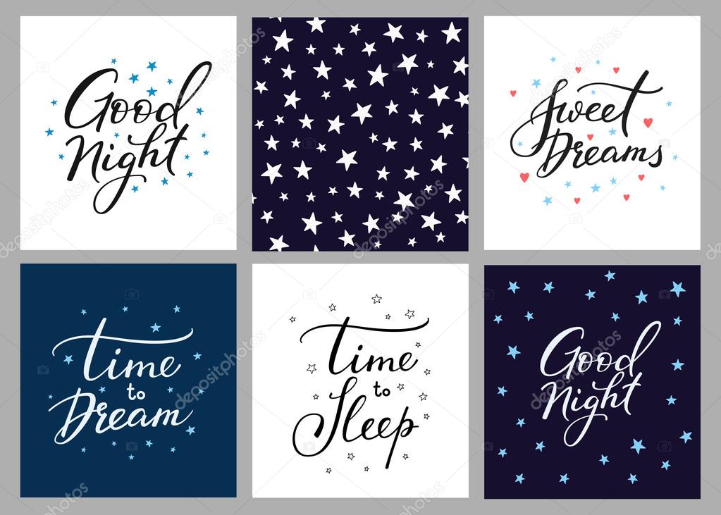 Good night lettering postcard set Stock Vector Image by ©LenaRo #97215140