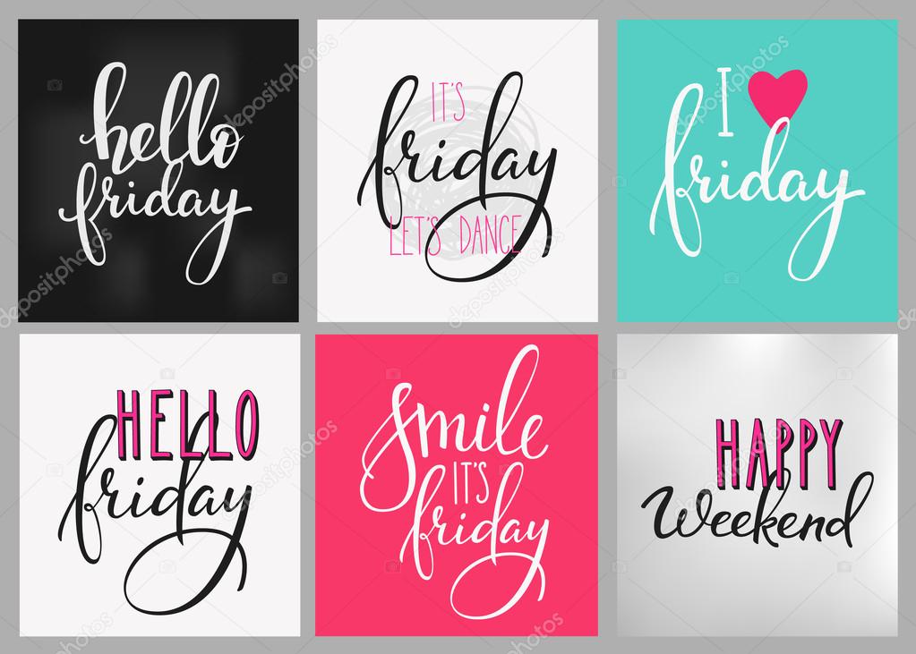 Friday Weekend lettering postcard set — Stock Vector © LenaRo #97339530