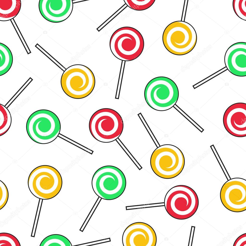 Vector candy lollipops pattern seamless. Red, green, yellow lollipop ...