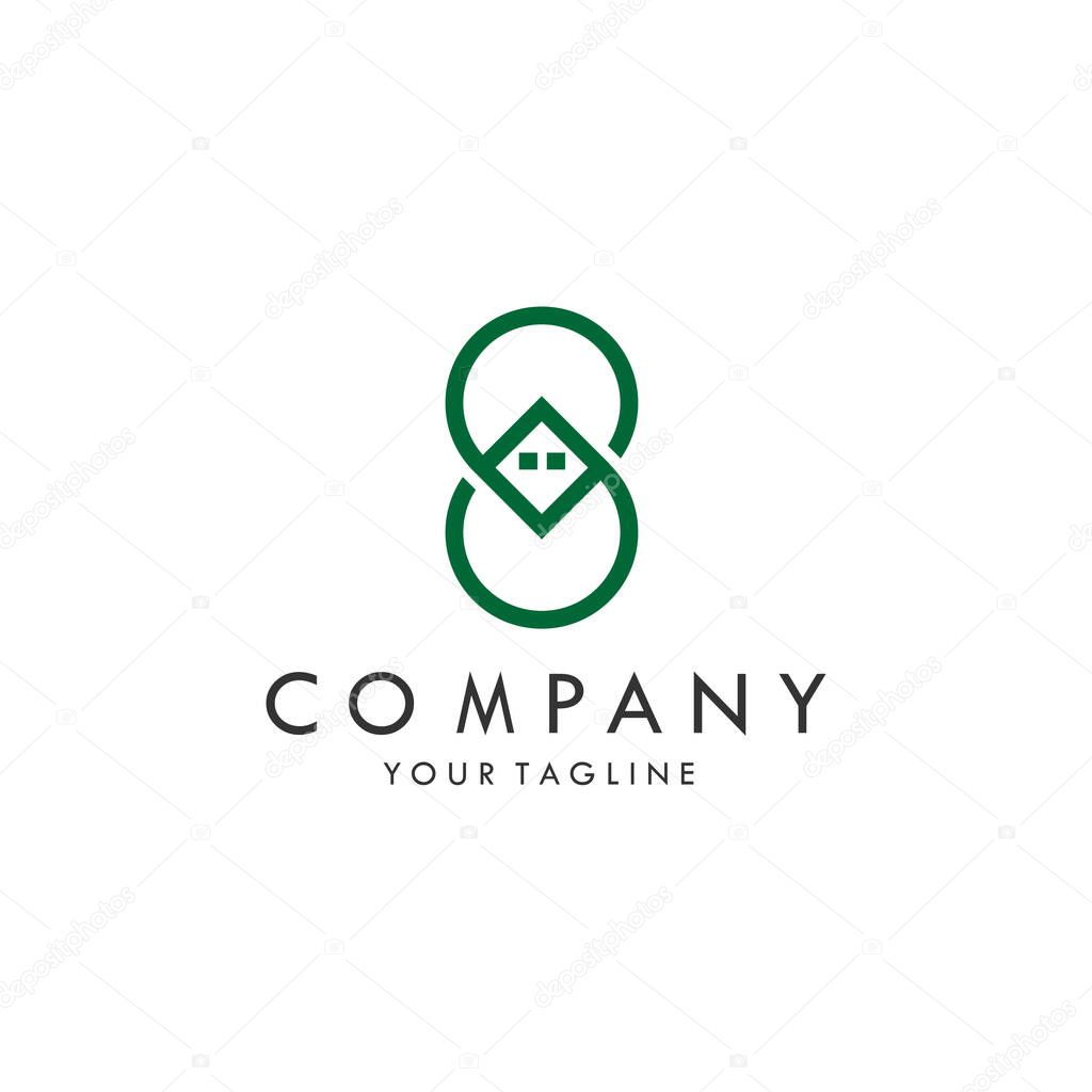 abstracto casa número 8 icono logotipo plano vector concepto gráfico ...