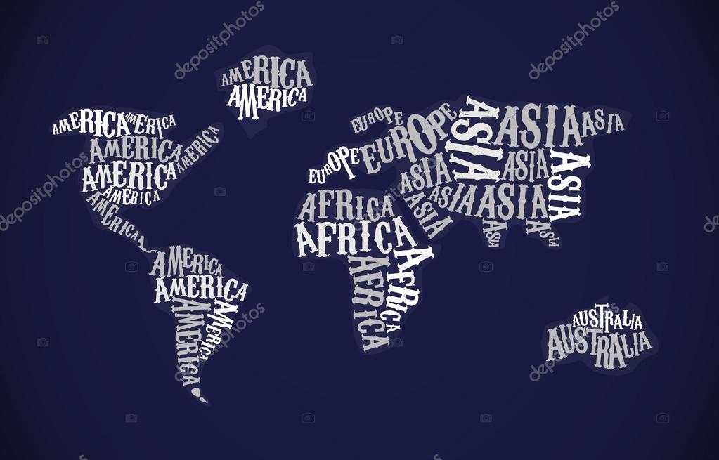 World Map in Typography. Continent words Stock Vector Image by ...