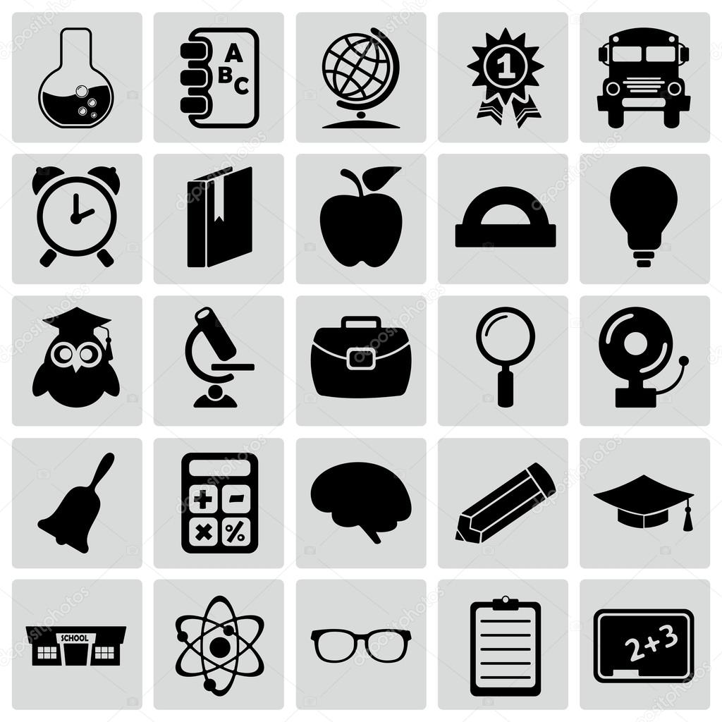 Set of black icons on white background of Education Stock Vector Image ...