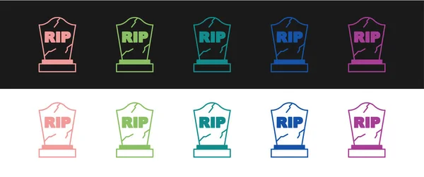 Establezca Tombstone con RIP escrito en él icono aislado sobre fondo ...