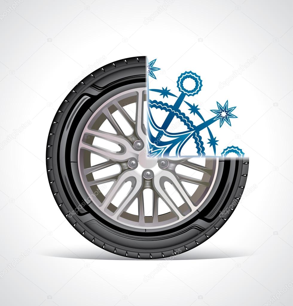 Car wheel with snowflake Stock Vector by ©Anna_Maximenko 83990352
