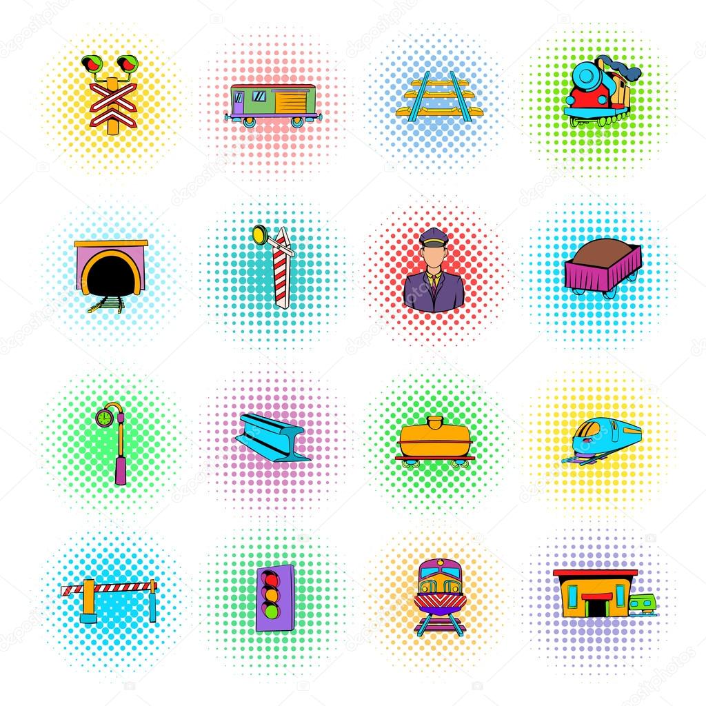 Railroad icons set, comics style Stock Vector Image by ©juliarstudio ...