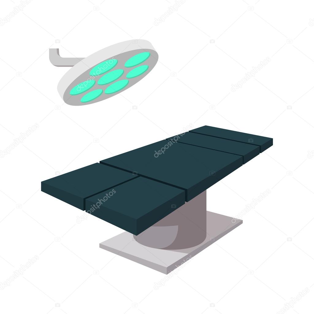 Mesa de operaciones con icono de dibujos animados lámpara de cirugía 2023