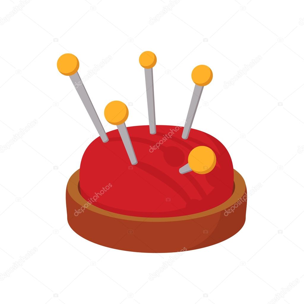 Cojín de pin rojo con alfileres icono de dibujos animados Vector de ...