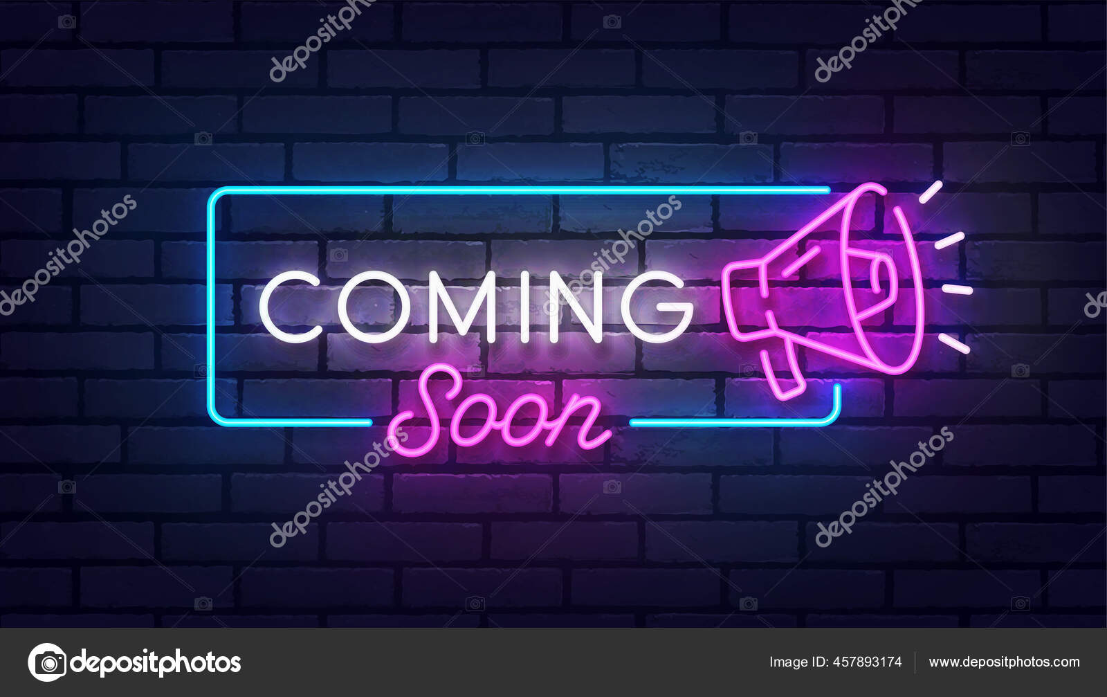 Coming Soon neon sign, bright signboard, light banner. Coming Soon logo ...