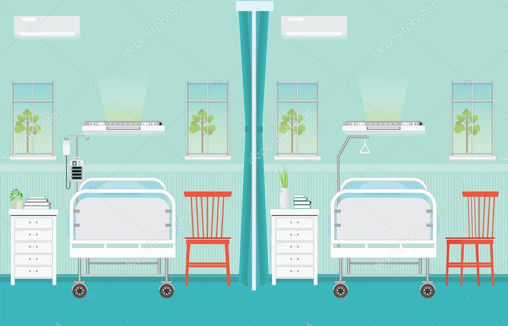 Hospital ward room interior with beds. — Stock Vector © poemsuk #118718346