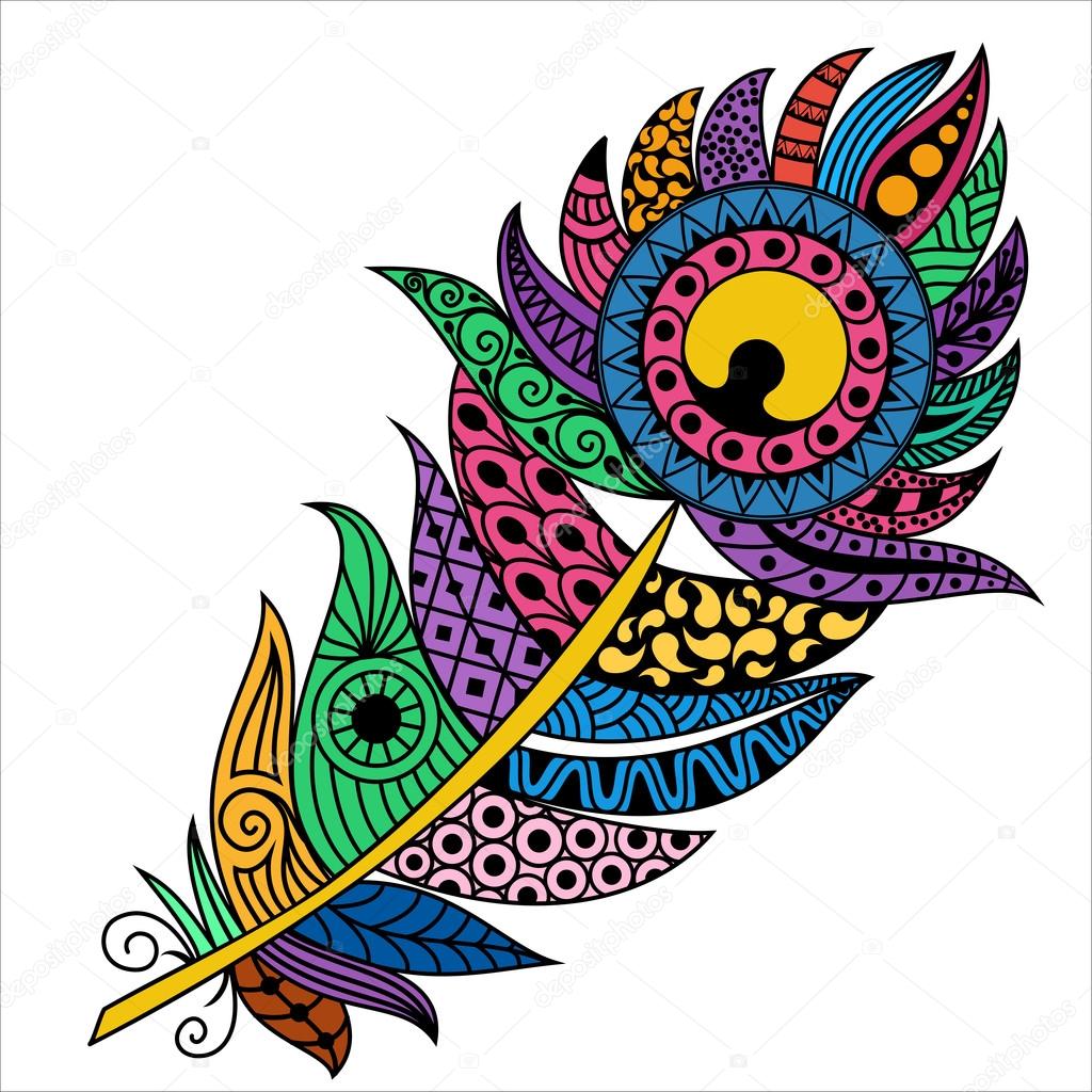 Hand drawn zentangle feather on white background Stock Vector by ...