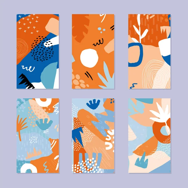 Set of abstract story backgrounds. Hand drawn natural pattern in trendy ...