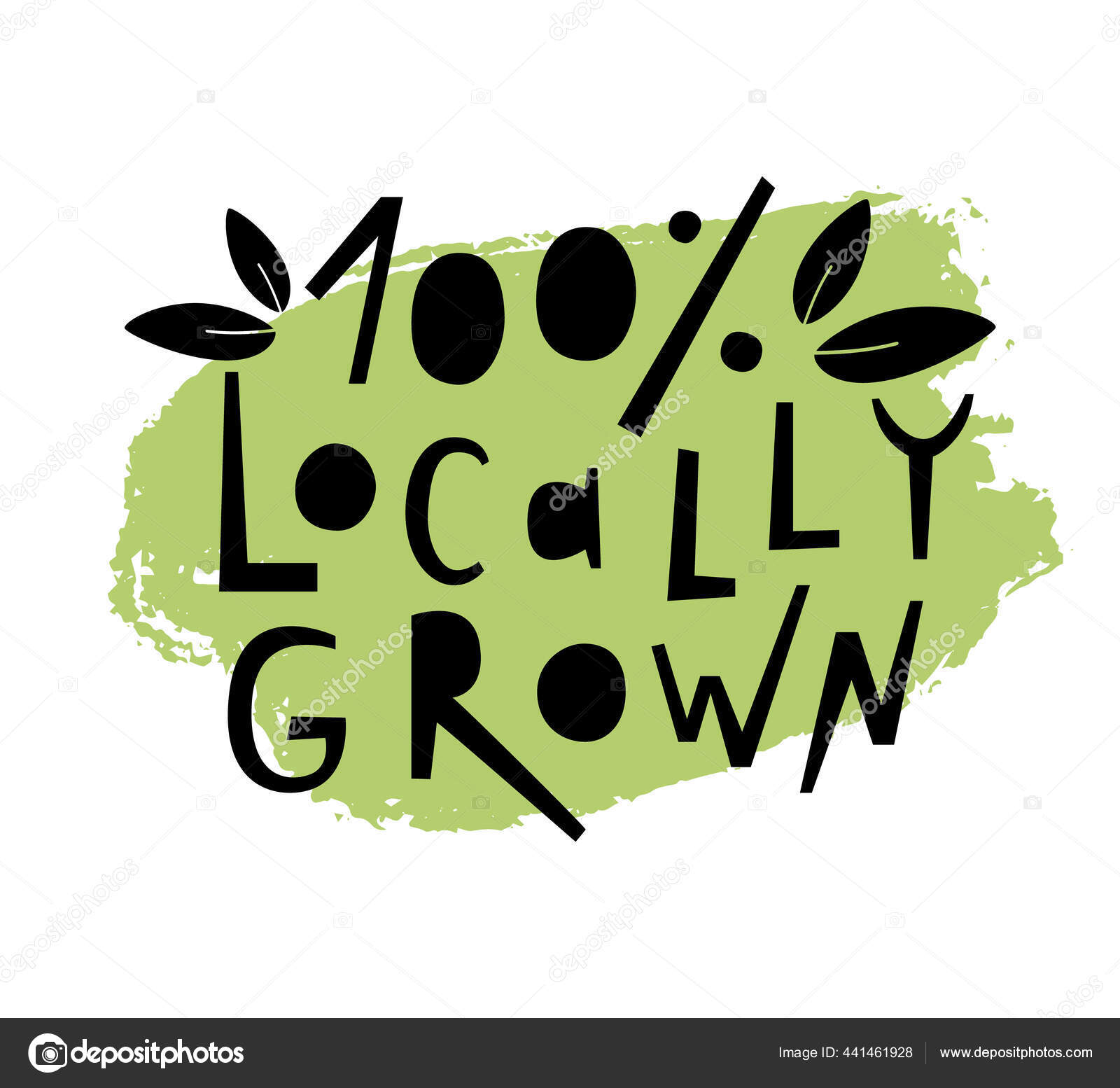 100 Percent Locally Grown Hand Drawn Lettering Isolated White ...