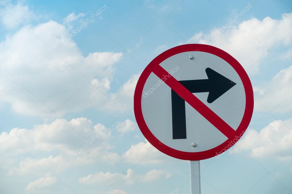 Do not turn right traffic sign on skies background. Stock Photo by ©K.D ...