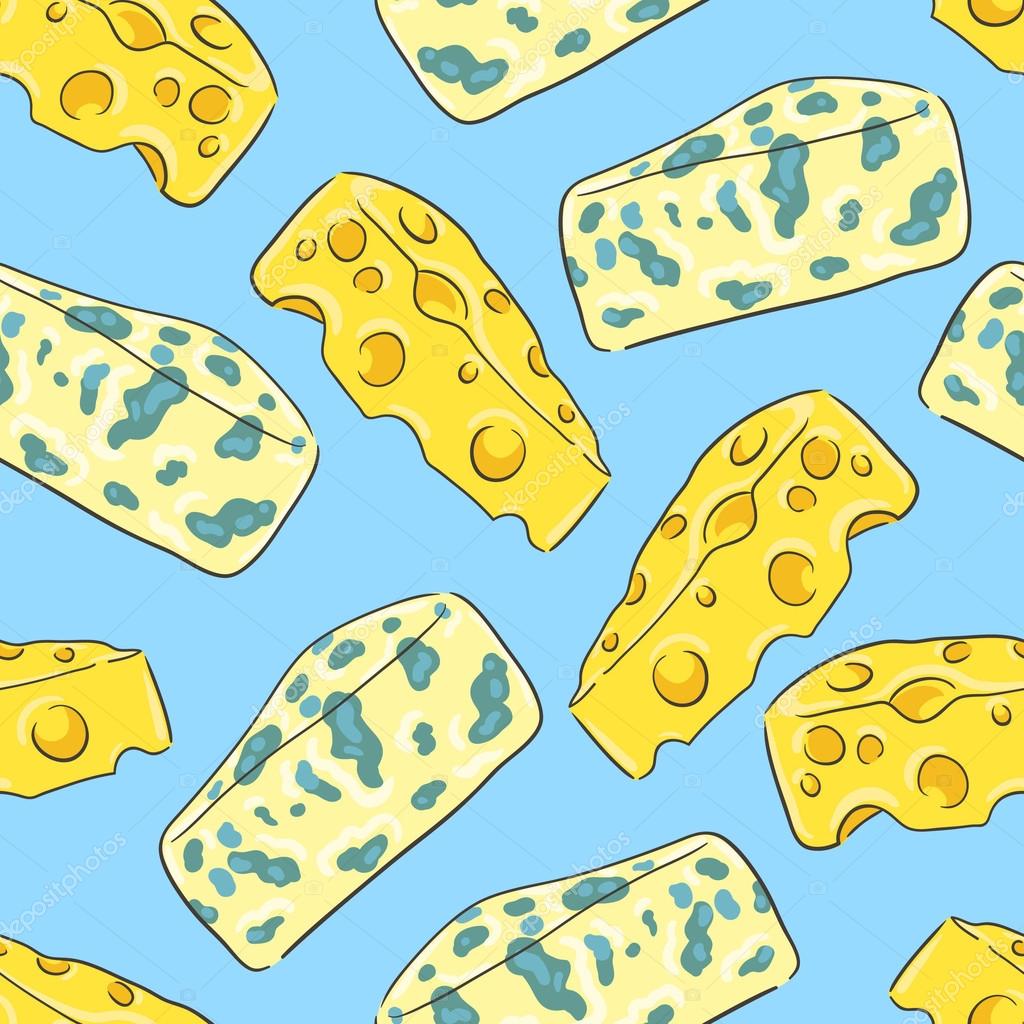 Seamless background with a pattern of cheese and blue cheese Stock ...