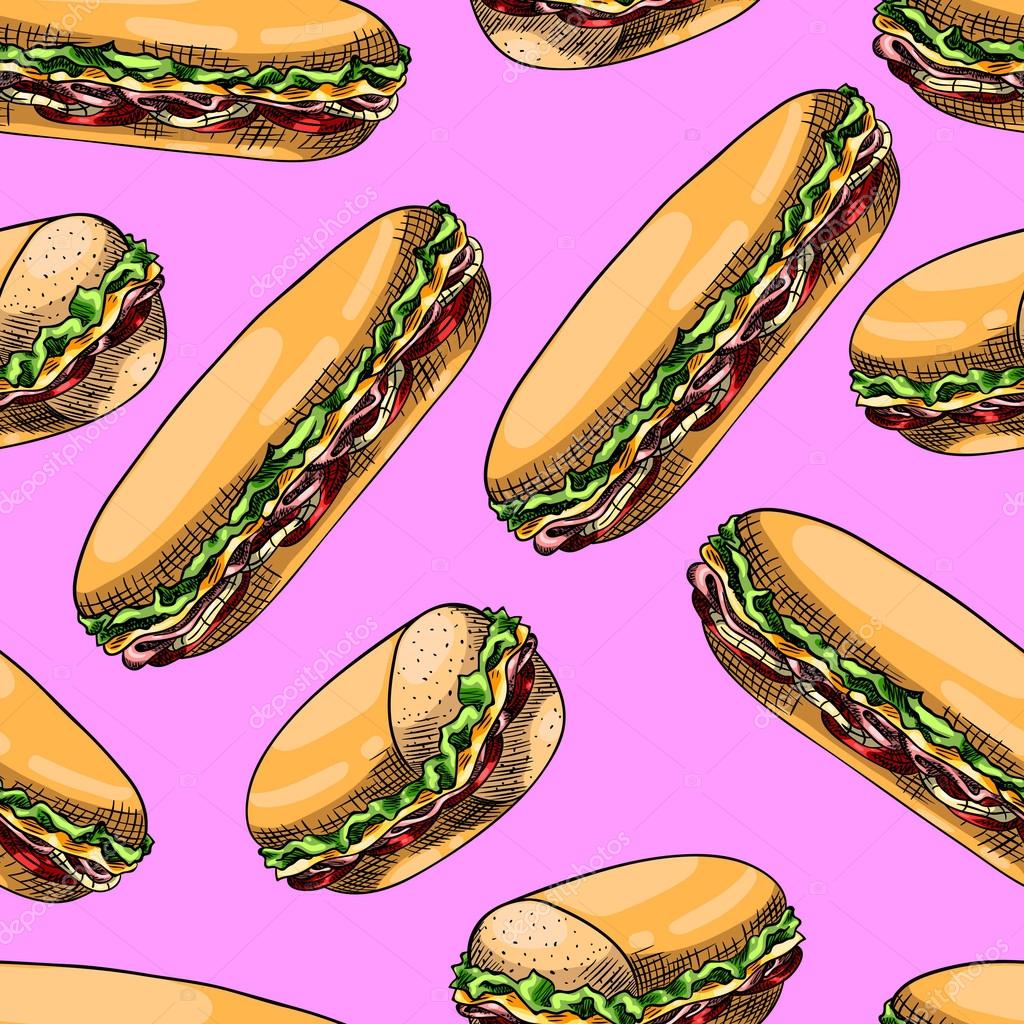 Seamless background with a pattern of sandwich Stock Vector Image by ...