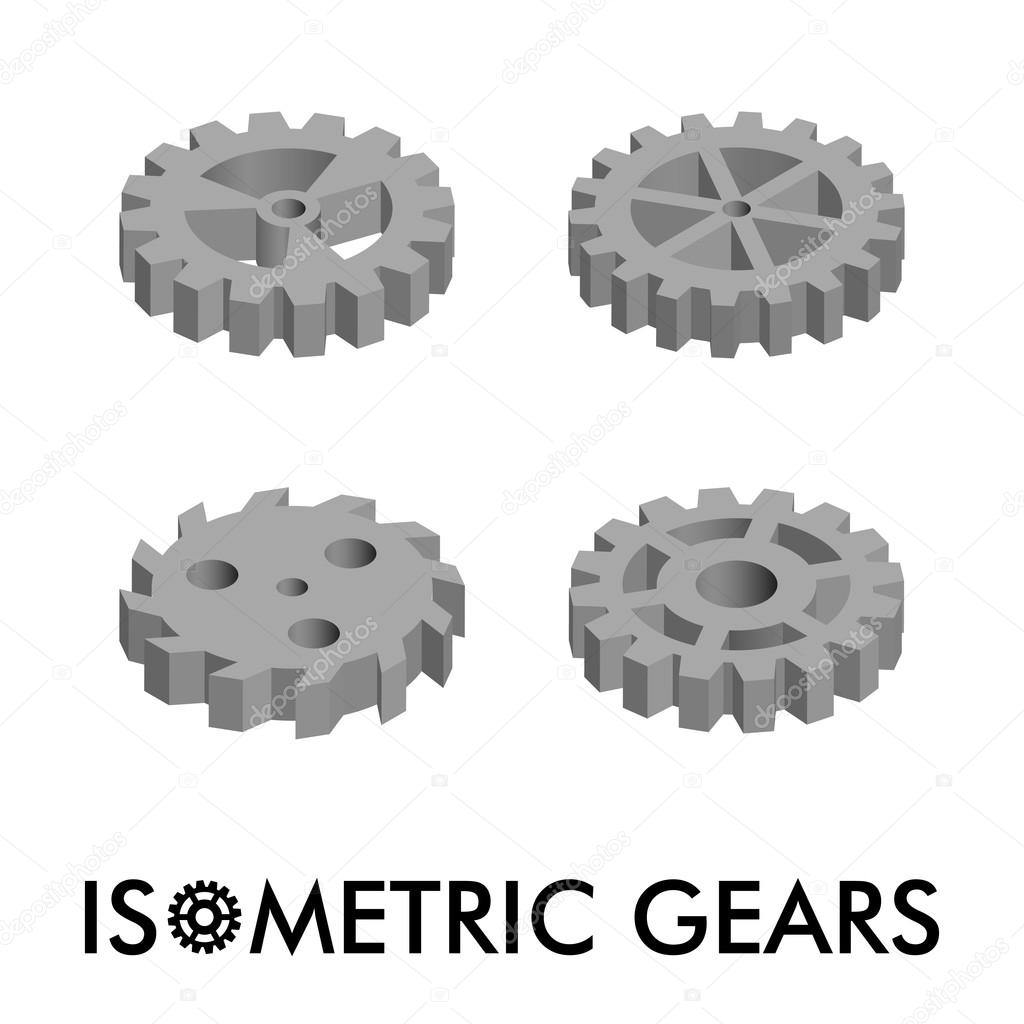 Set of four isometric gears isolated on a white background. Isometric ...