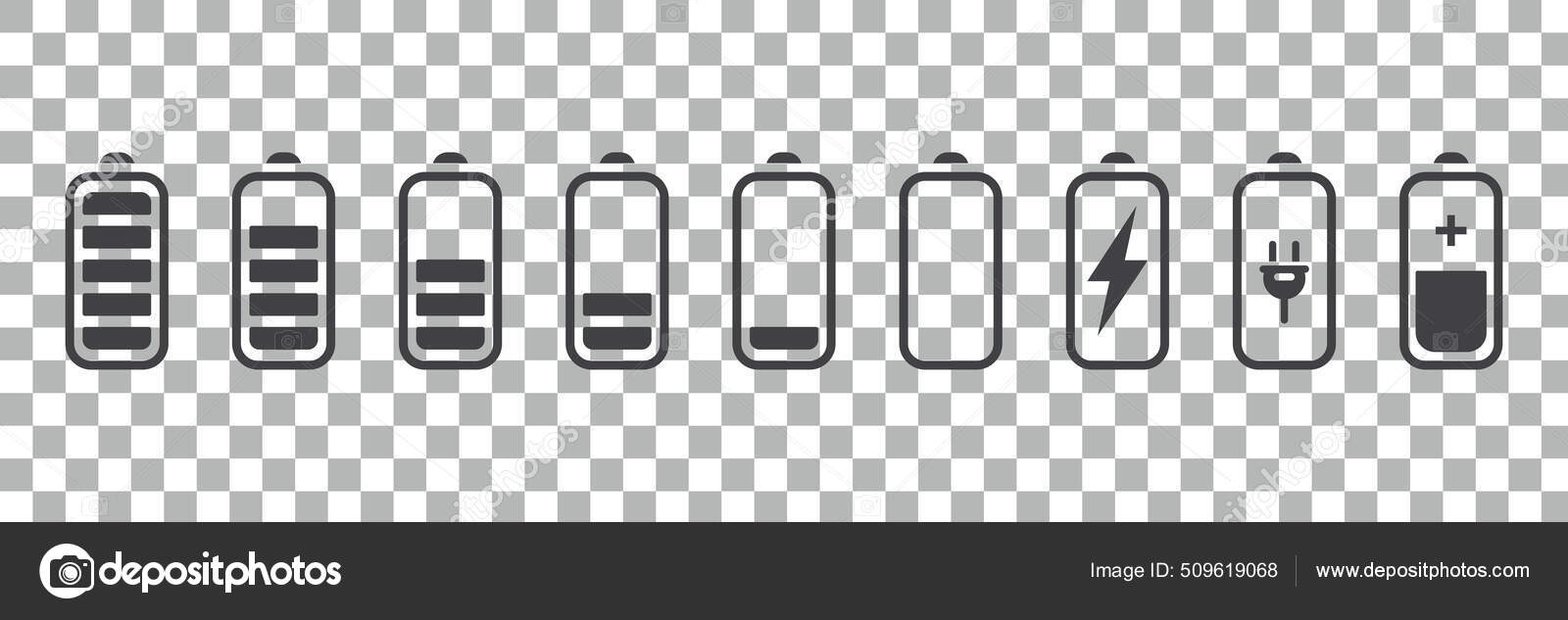 Battery Icons Set Level Battery Energy Battery Capacity Charge Icon ...