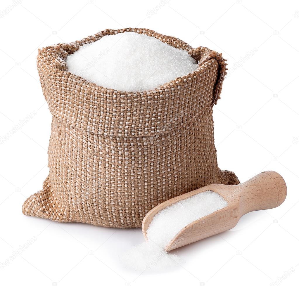 Azúcar en bolsa con pala aislada sobre fondo blanco — Fotos de Stock ...