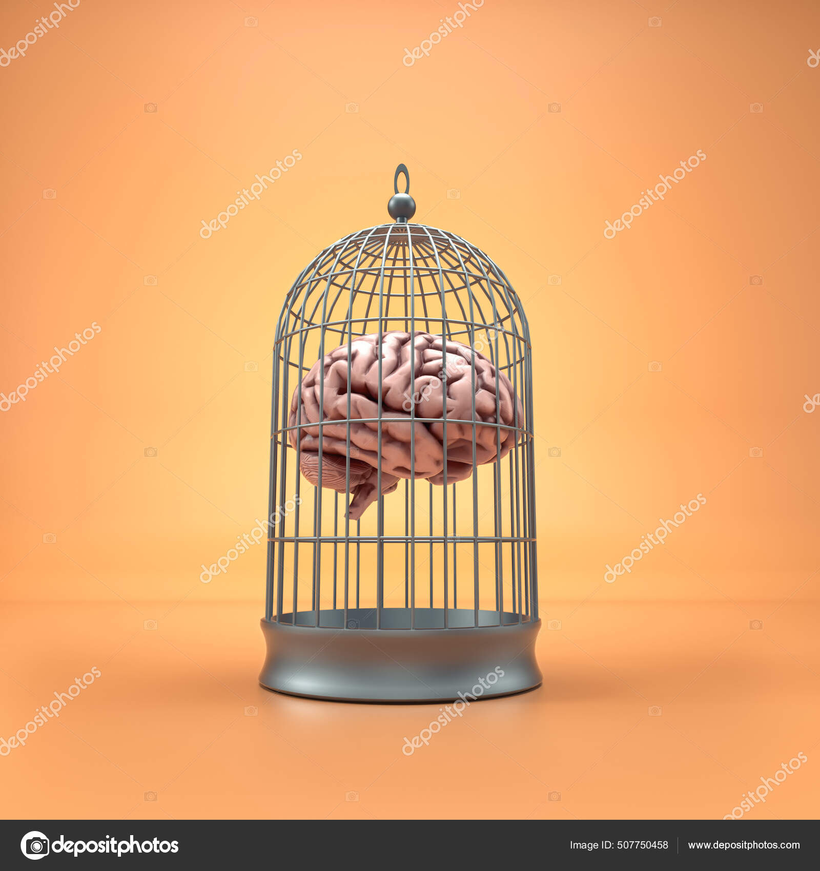 Human Brain Bird Cage Closed Minded Mental Health Concept Render ...