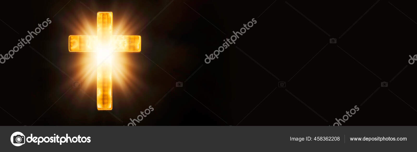 Silhouette Christian Cross Lights Bokeh Black Background Copy Space ...