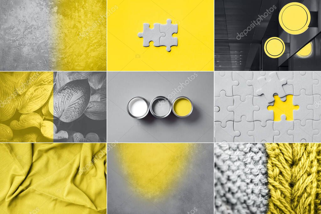 Collage inspirado en los colores de moda del año 2021. Iluminando el ...