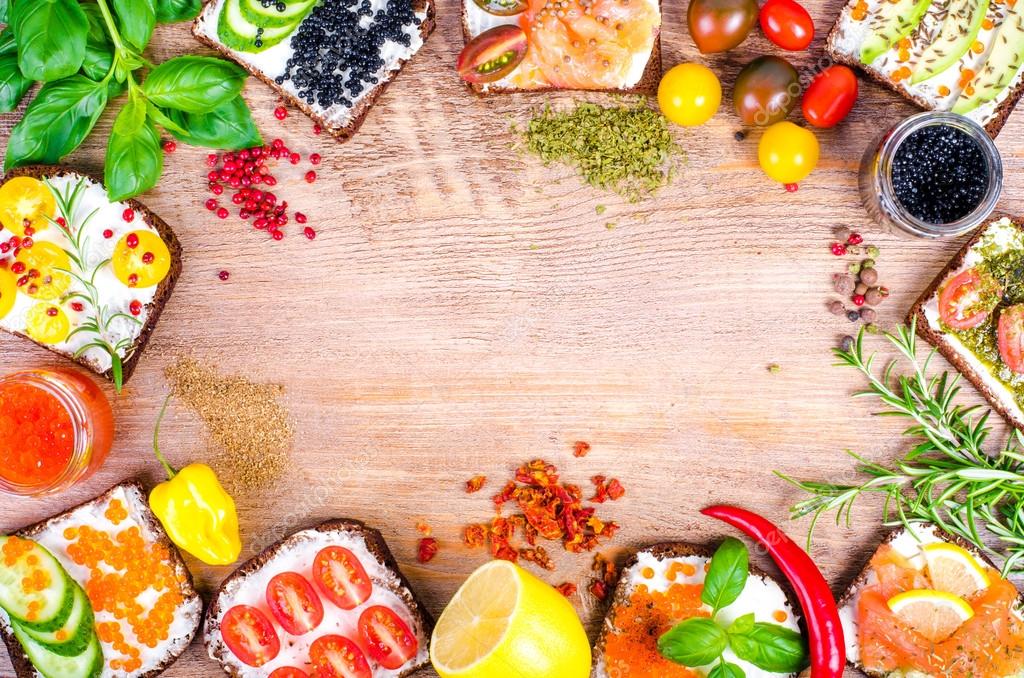 Background of Nordic open sandwiches. Background of scandinavian open ...