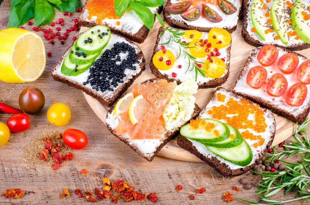 Fondo de sándwiches abiertos nórdicos. Antecedentes de sándwiches ...