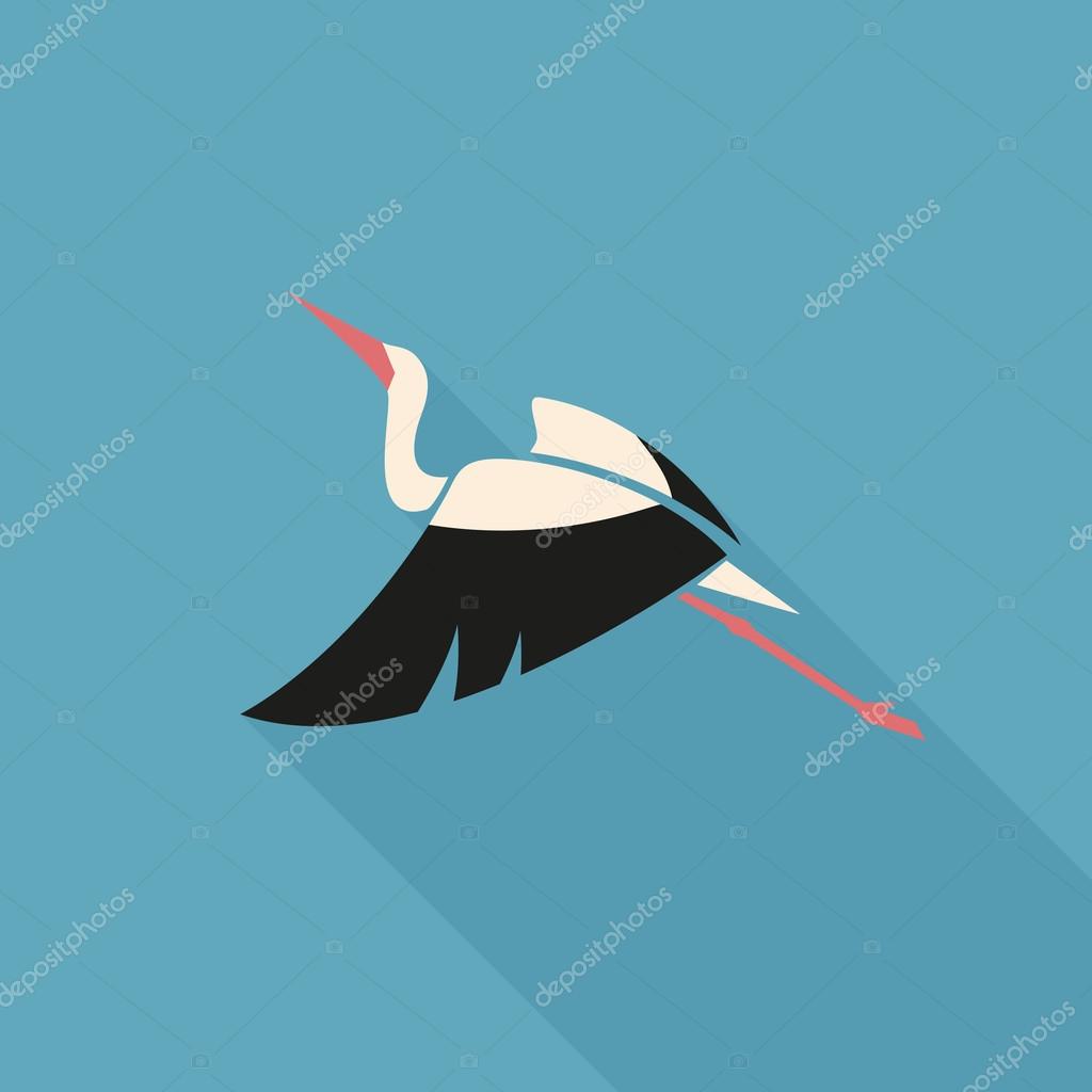 Flying white stork with black wing logo sign on blue background Stock ...