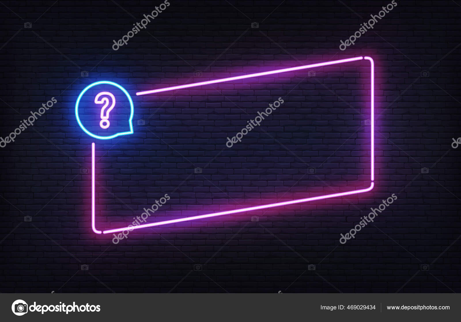 Neon quiz frame template. Purple incline light banner design template ...