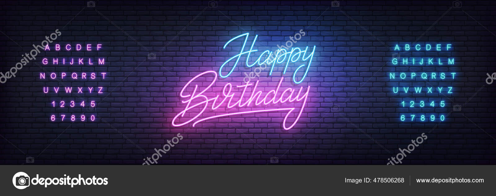 Happy Birthday neon template. Glowing neon lettering Birthday sign ...