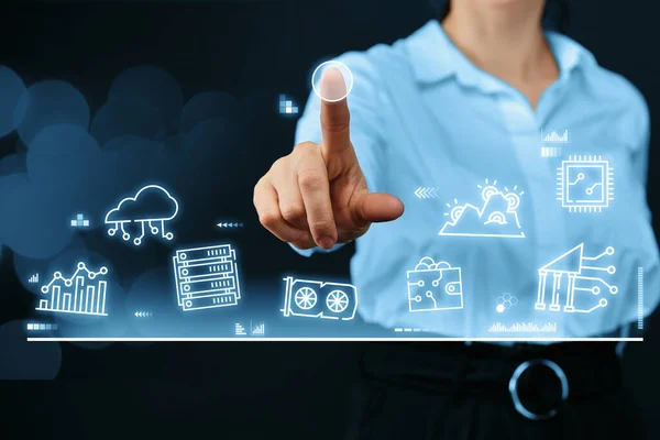 The person touches the display with a choice of options for managing a ...