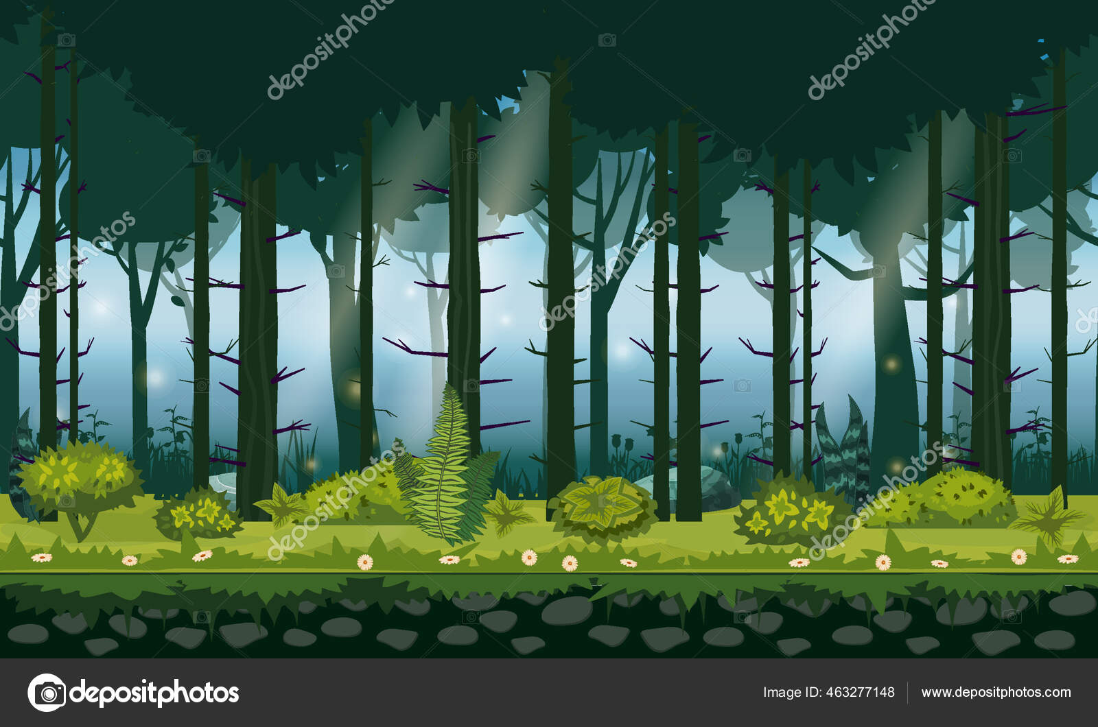 Seamless forest landscape horizontal background for games apps, design ...