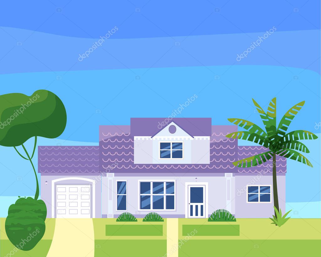 Casa residencial Edificio en paisaje árboles tropicales, palmeras. Casa ...