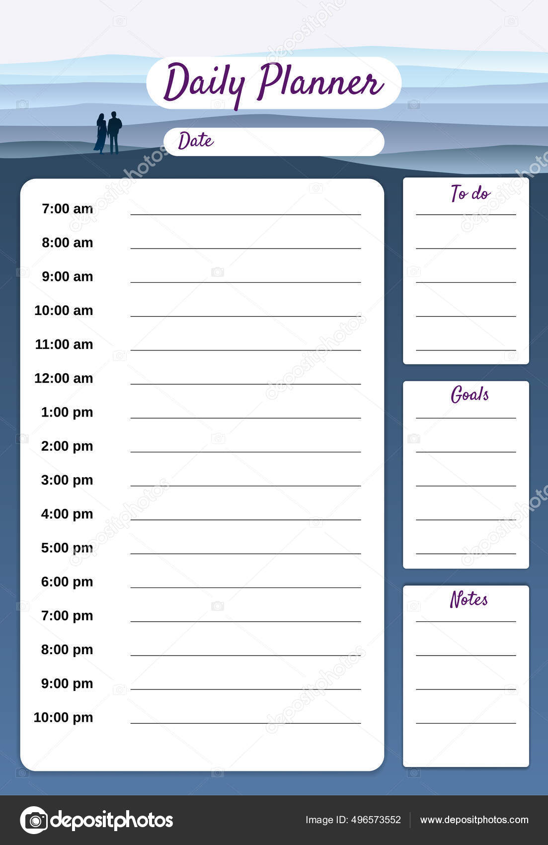 Daily Planner template vector. Minimal landscape with couple background ...